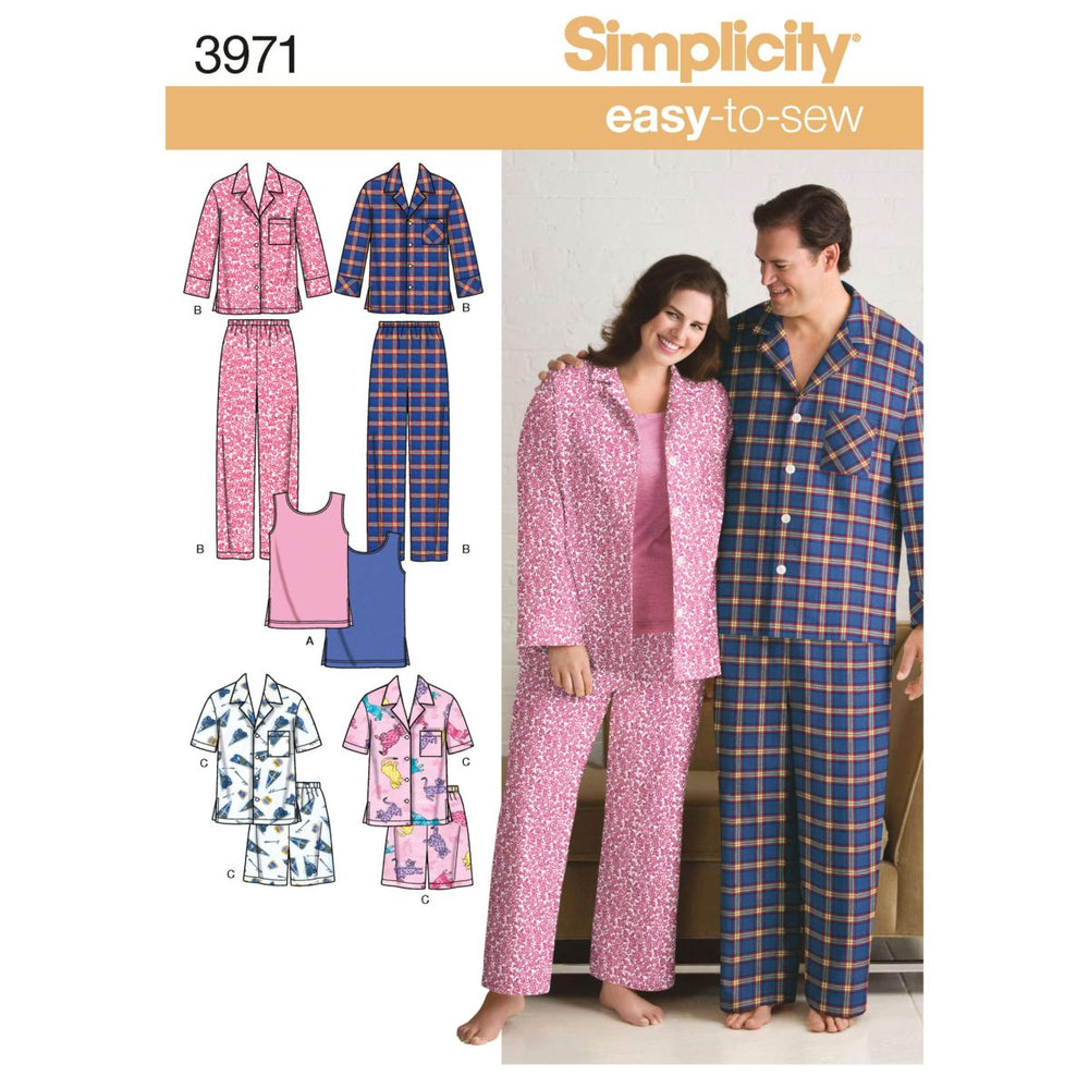 Pattern - Simplicity - S3971 - Unisex Pyjamas and Knit Tank Top (S,M,L ...